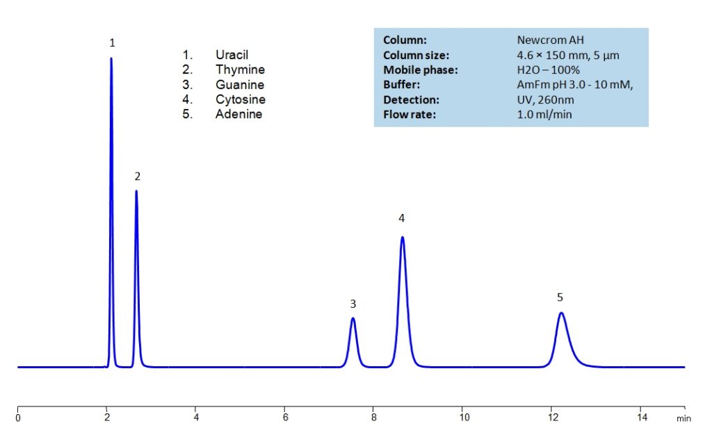 HPLC Separation of Uracil, Thymine, Guanine, Cytosine, Adenine on Newcrom AH | SIELC Technologies